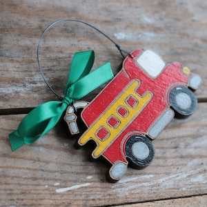 Personalized Fire Truck Ornament, Fire Fighter Ornament, Hand Painted ...