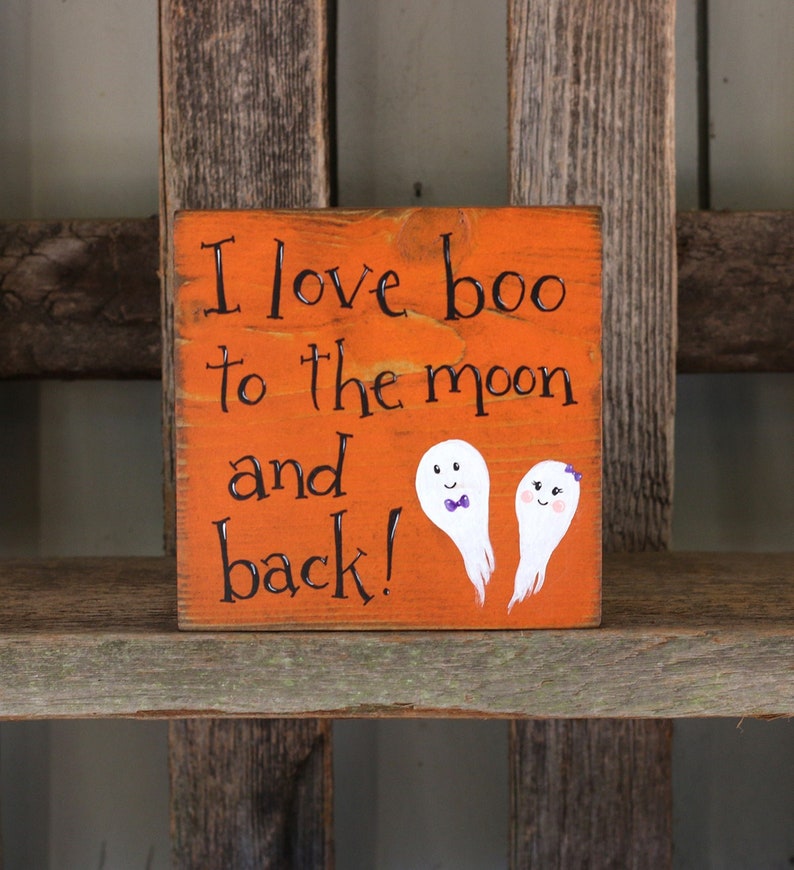 Rustic Halloween Decor, I Love Boo Shelf Sitter With Ghosts, Hand ...