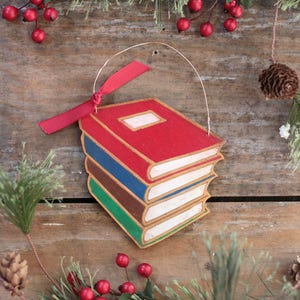 Personalized Stack of Books Ornament | Custom Ornament for Teacher ...