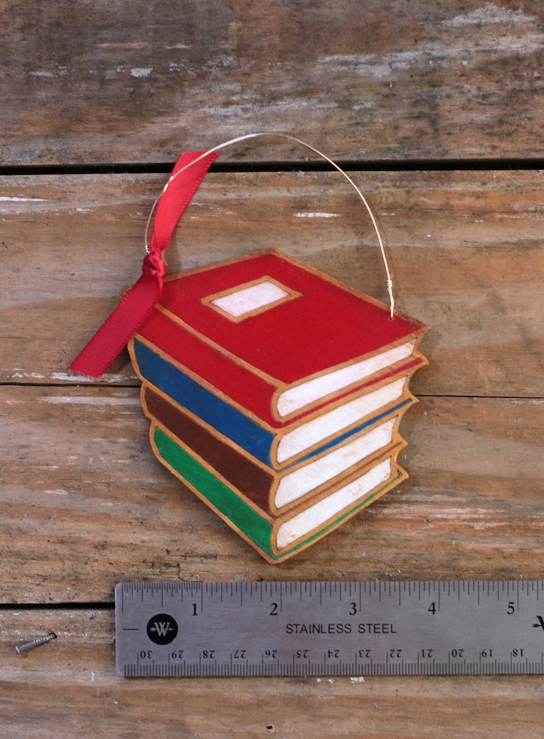 Personalized Stack of Books Ornament | Custom Ornament for Teacher ...