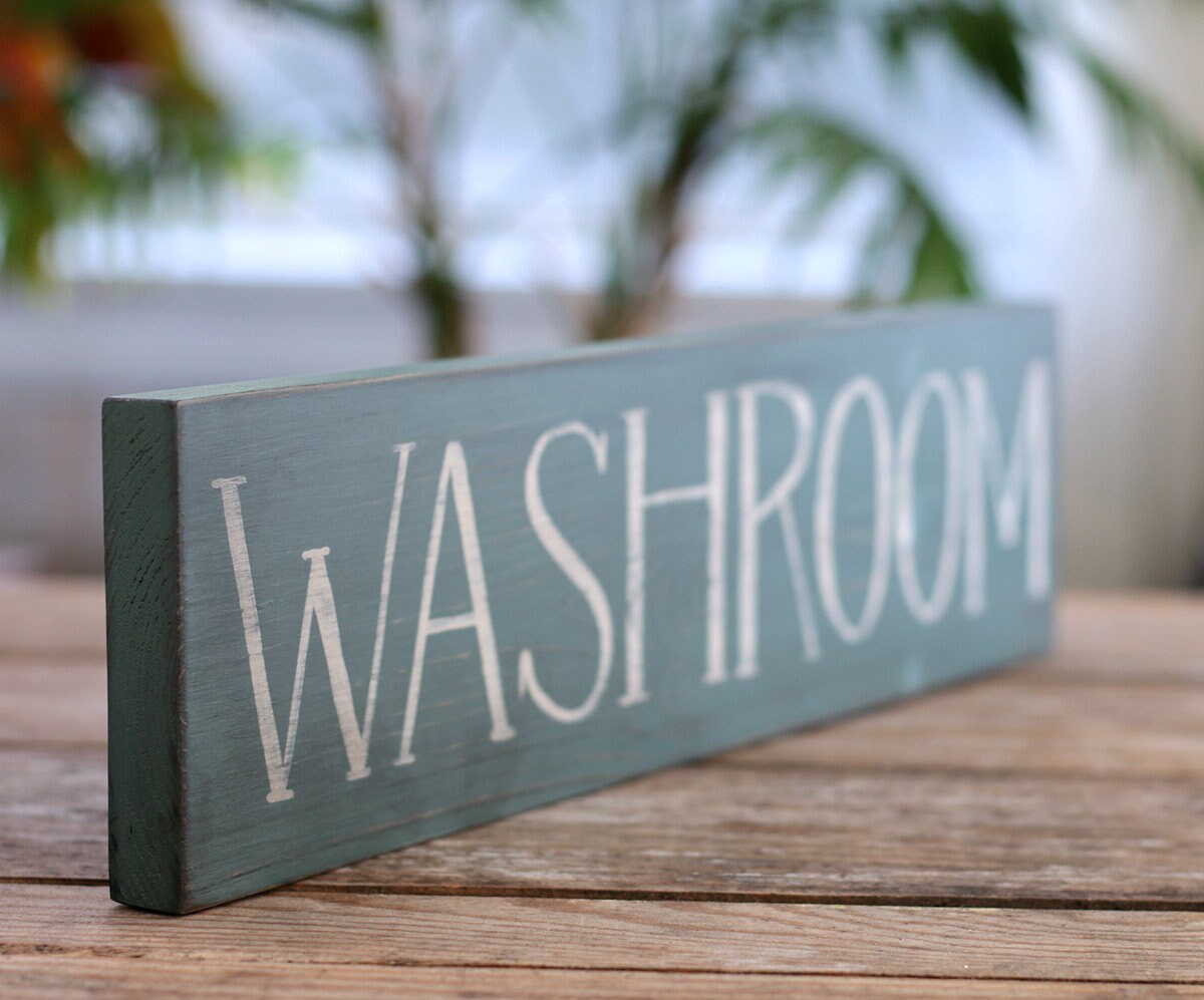 Primitive Bathroom Sign Washroom Wood Sign Hand Painted | Etsy