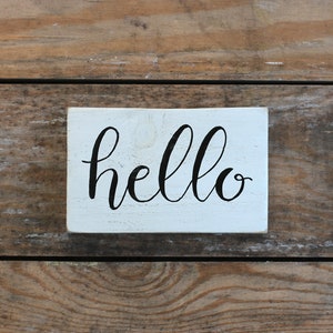 Hello Sign, Farmhouse Wall Decor, Custom Hand Painted Small Wood Sign ...