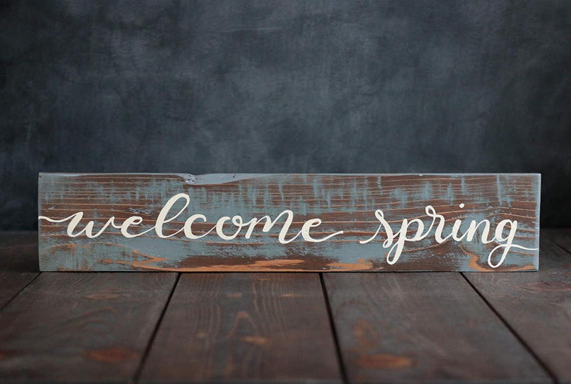 Welcome Spring Sign Custom Primitive Wood Sign Rustic Spring | Etsy
