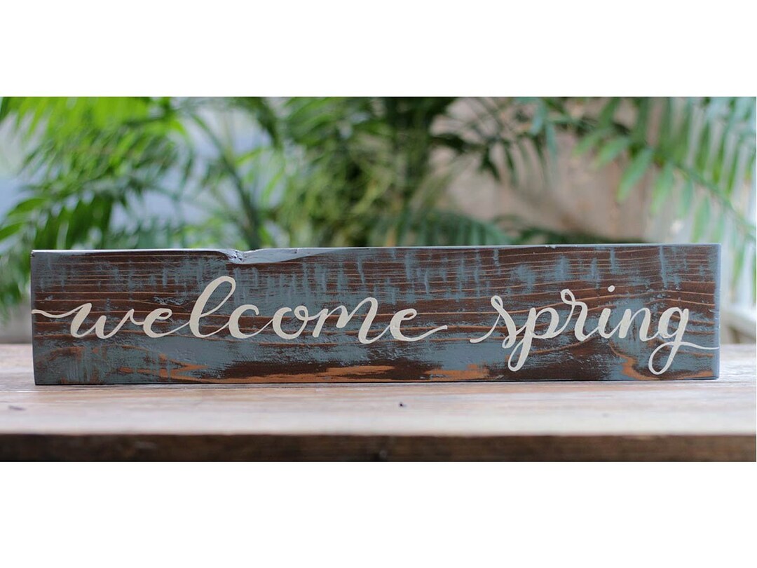 Welcome Spring Sign, Custom Primitive Wood Sign, Rustic Spring Wall ...