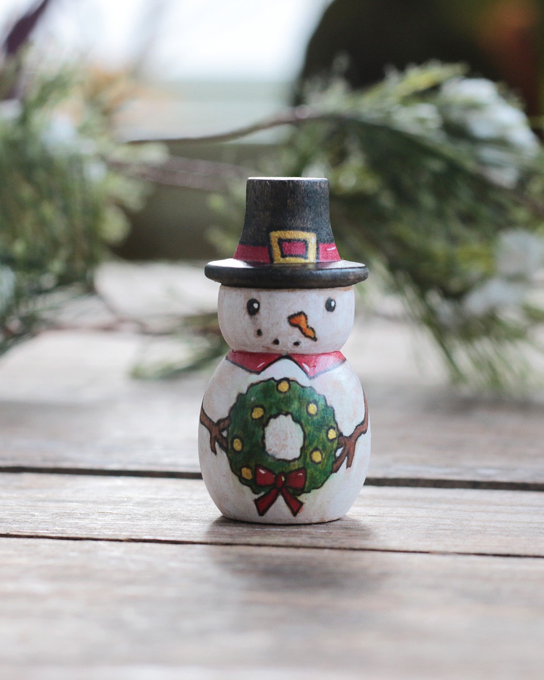Snowman Peg Doll Christmas Folk Art Doll Tiered Tray Decor - Etsy