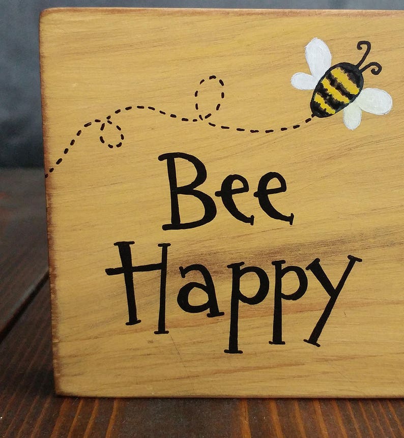 Be Happy Small Wood Sign with Bee Primitive Wood Sign for | Etsy