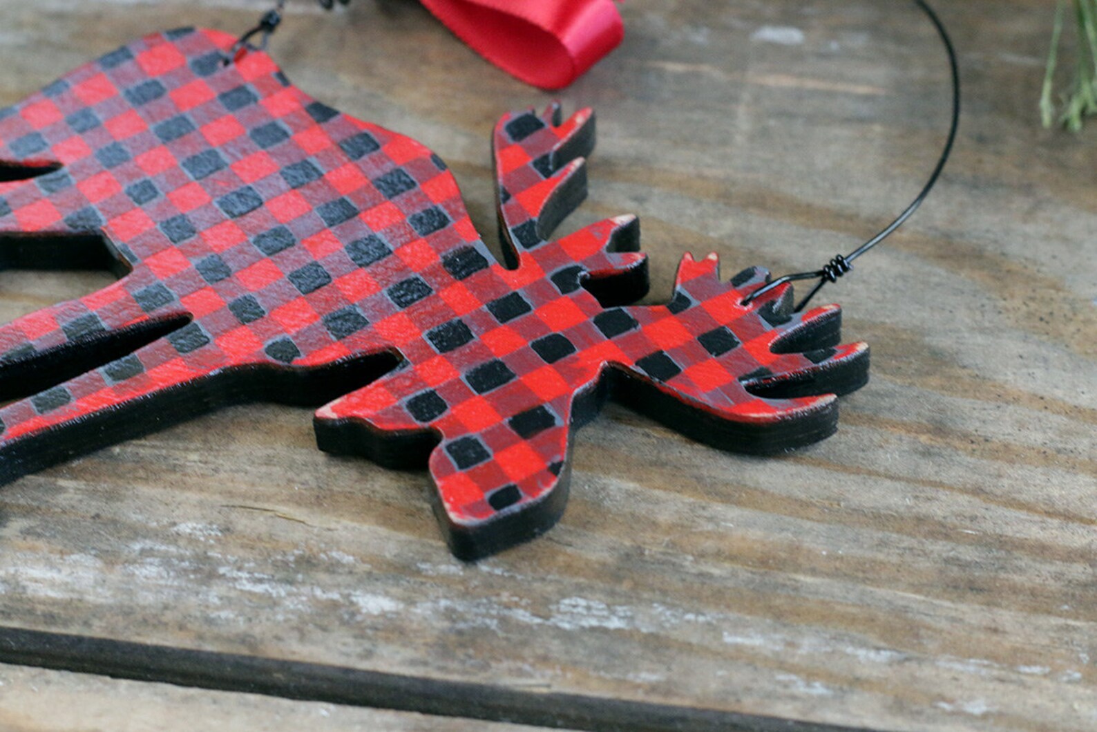 Personalized Christmas Ornament Buffalo Check Moose Ornament | Etsy