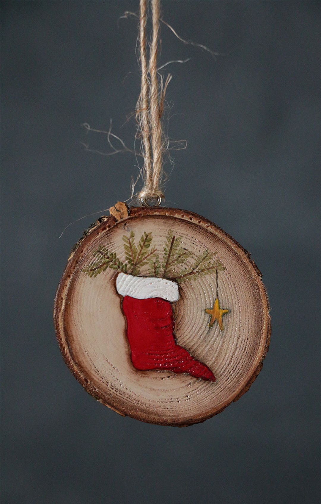 Personalized Ornament, Christmas Stocking Ornament, Wood Slice Ornament ...