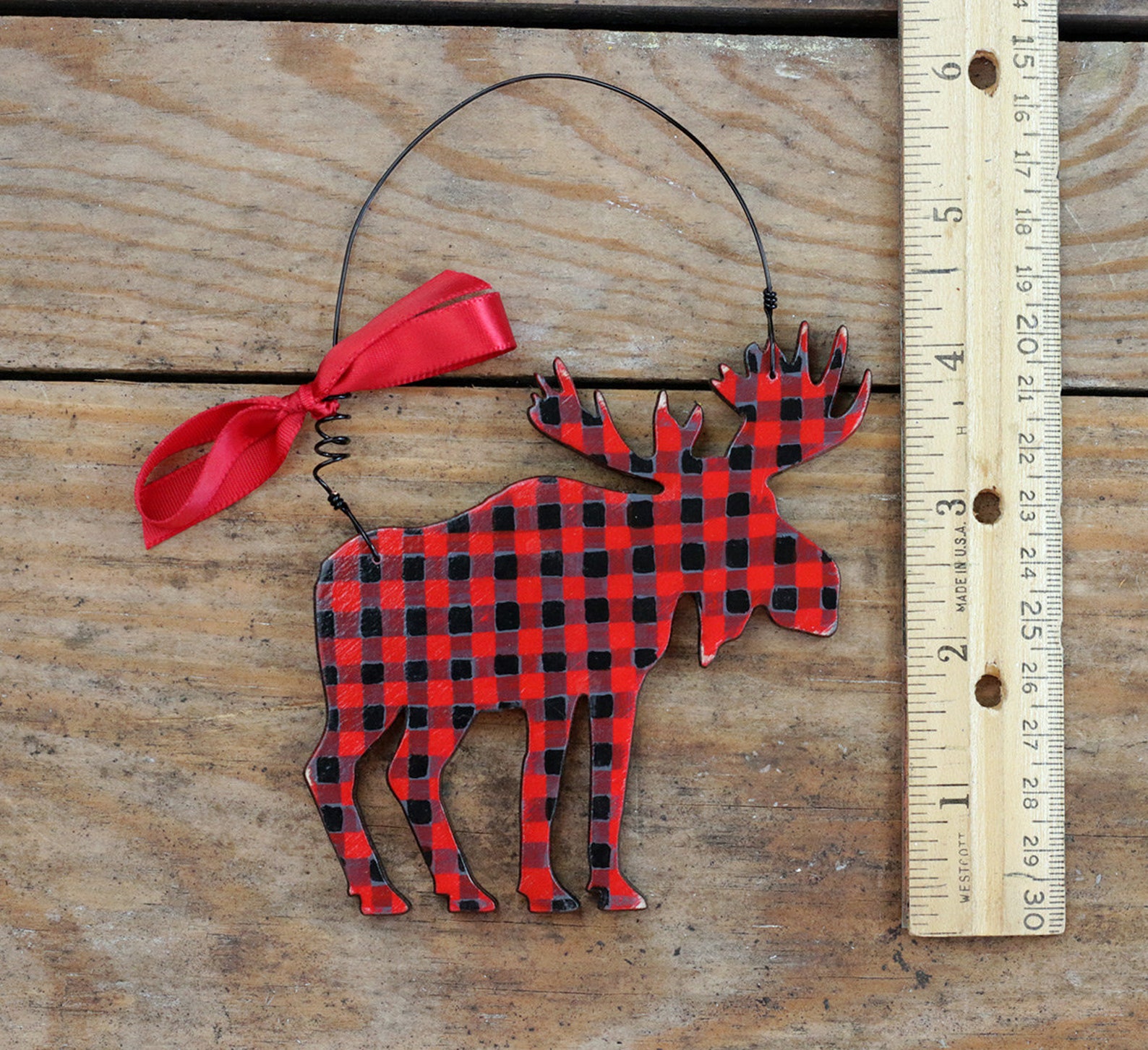 Personalized Christmas Ornament Buffalo Check Moose Ornament | Etsy