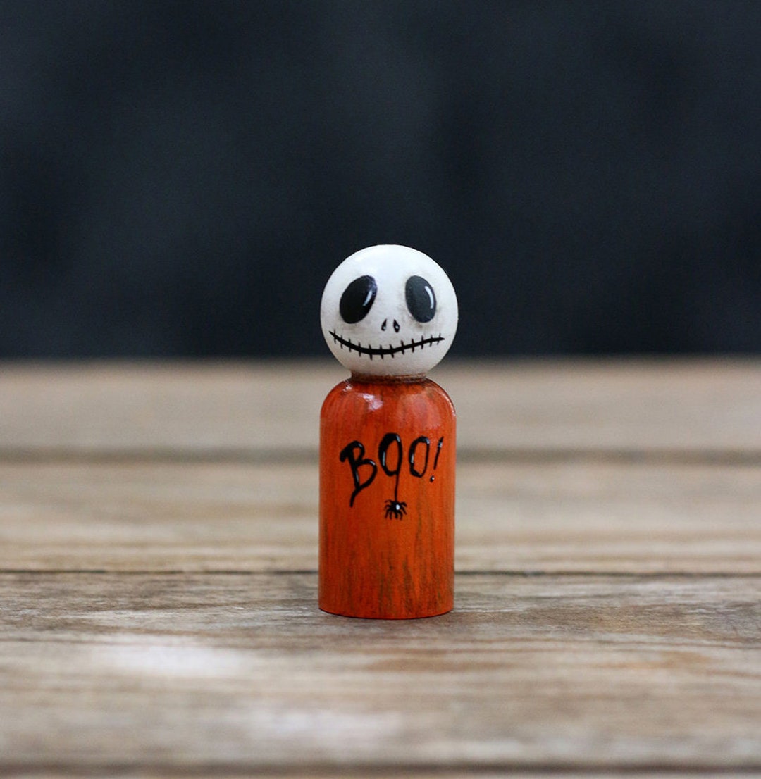 Halloween Peg Doll, Boo Skeleton Art Doll, Halloween Folk Art, Tiered ...
