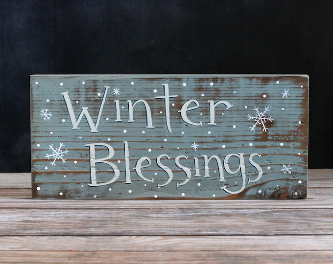 Primitive Christmas Decor, Winter Blessings Wood Sign, Rustic Christmas ...
