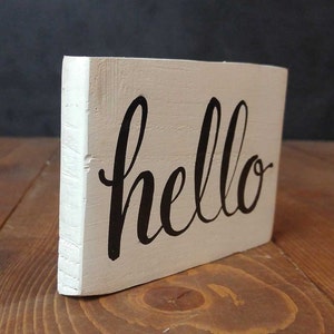 Hello Sign, Farmhouse Wall Decor, Custom Hand Painted Small Wood Sign ...