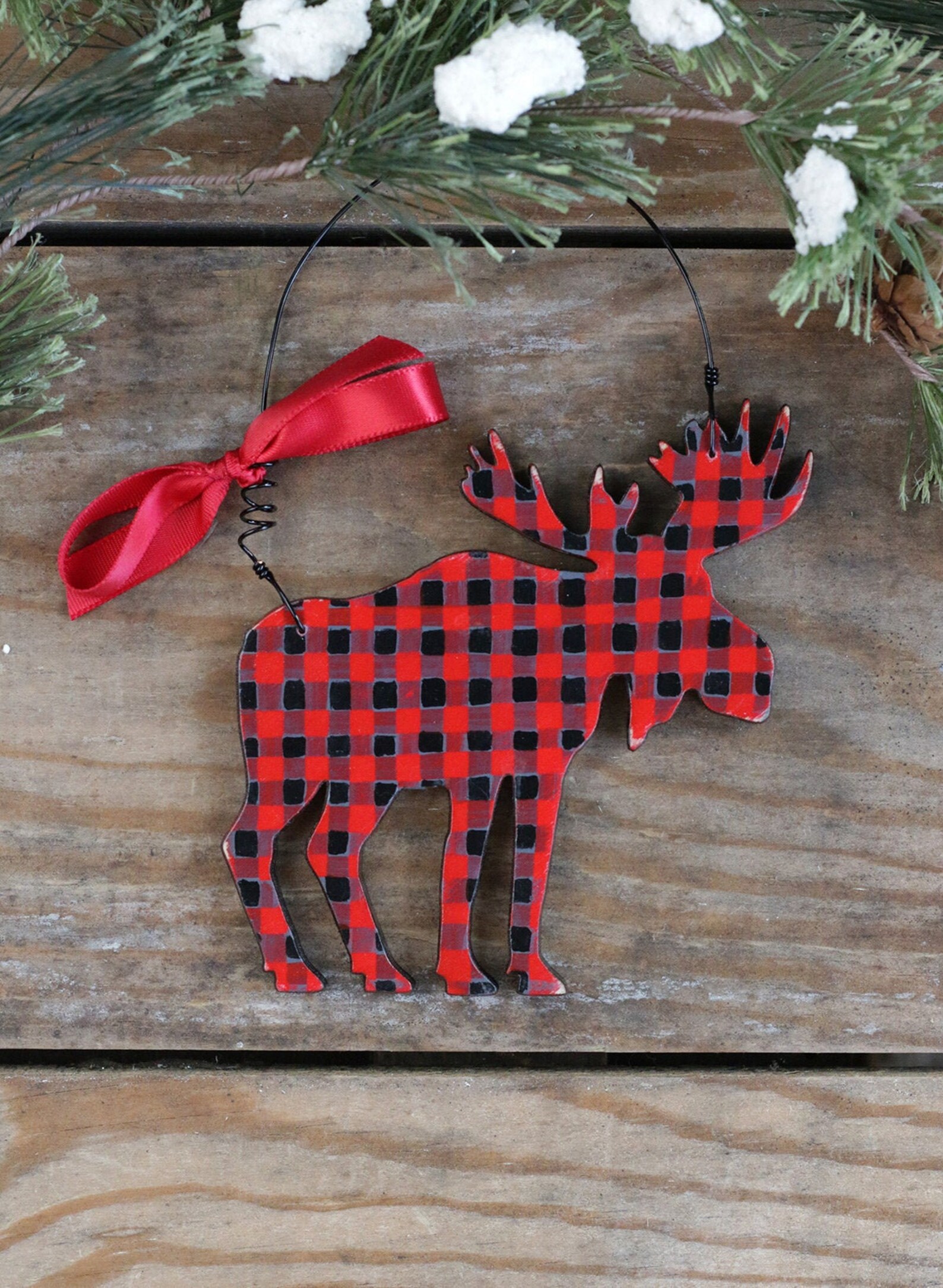 Personalized Christmas Ornament Buffalo Check Moose Ornament | Etsy