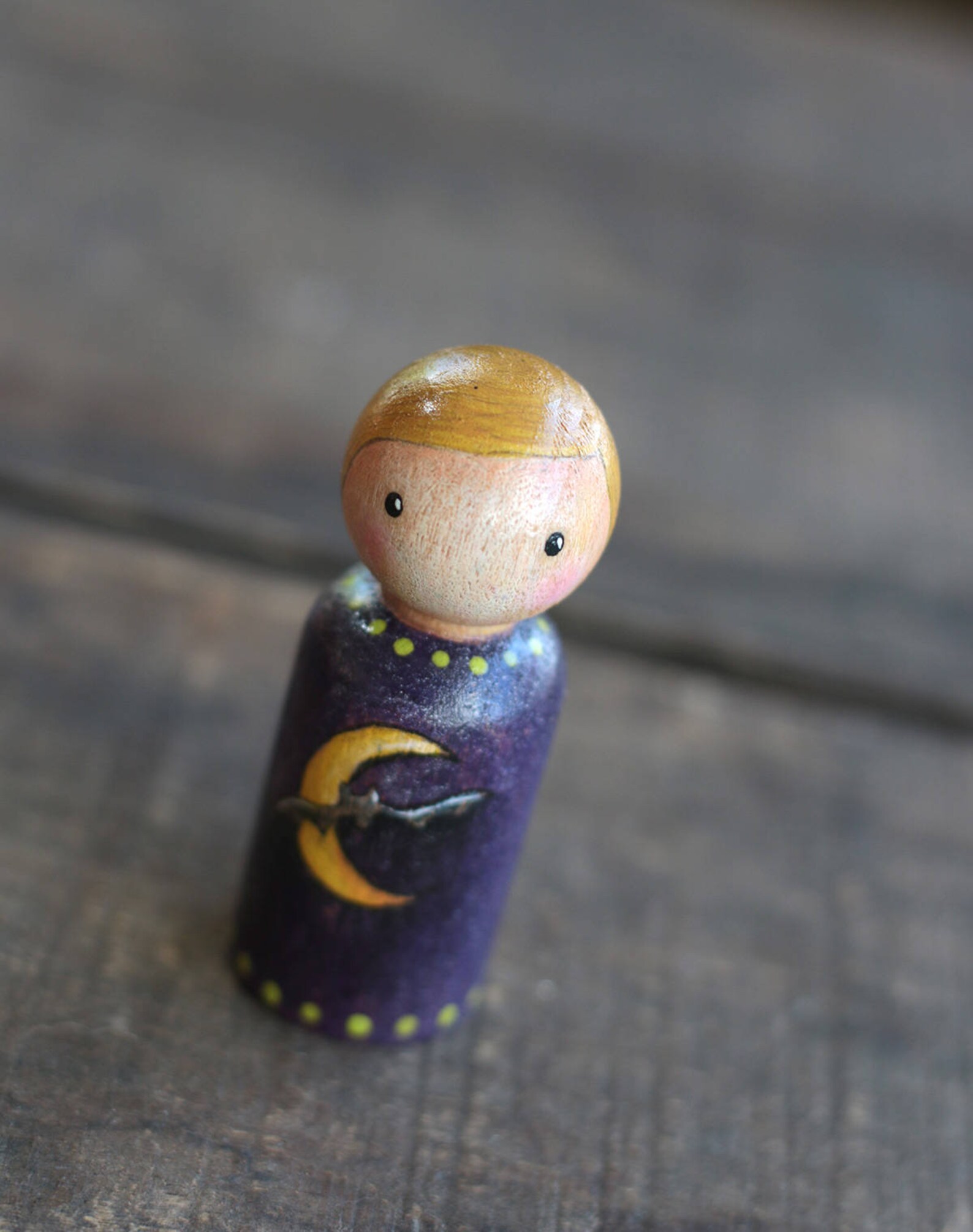 Halloween Peg Doll Purple Moon and Bat Peg Doll Halloween - Etsy
