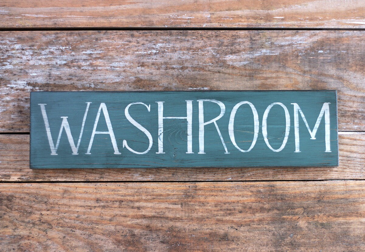 Primitive Bathroom Sign Washroom Wood Sign Hand Painted | Etsy