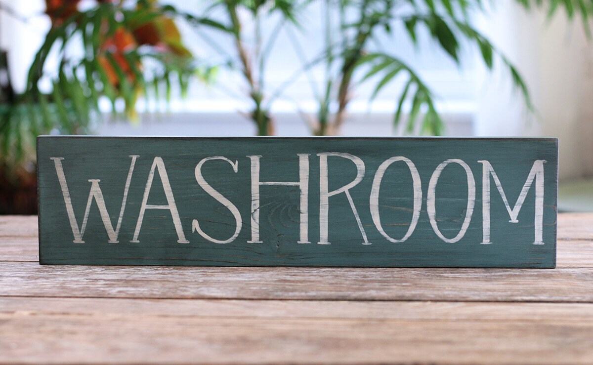 Primitive Bathroom Sign Washroom Wood Sign Hand Painted | Etsy
