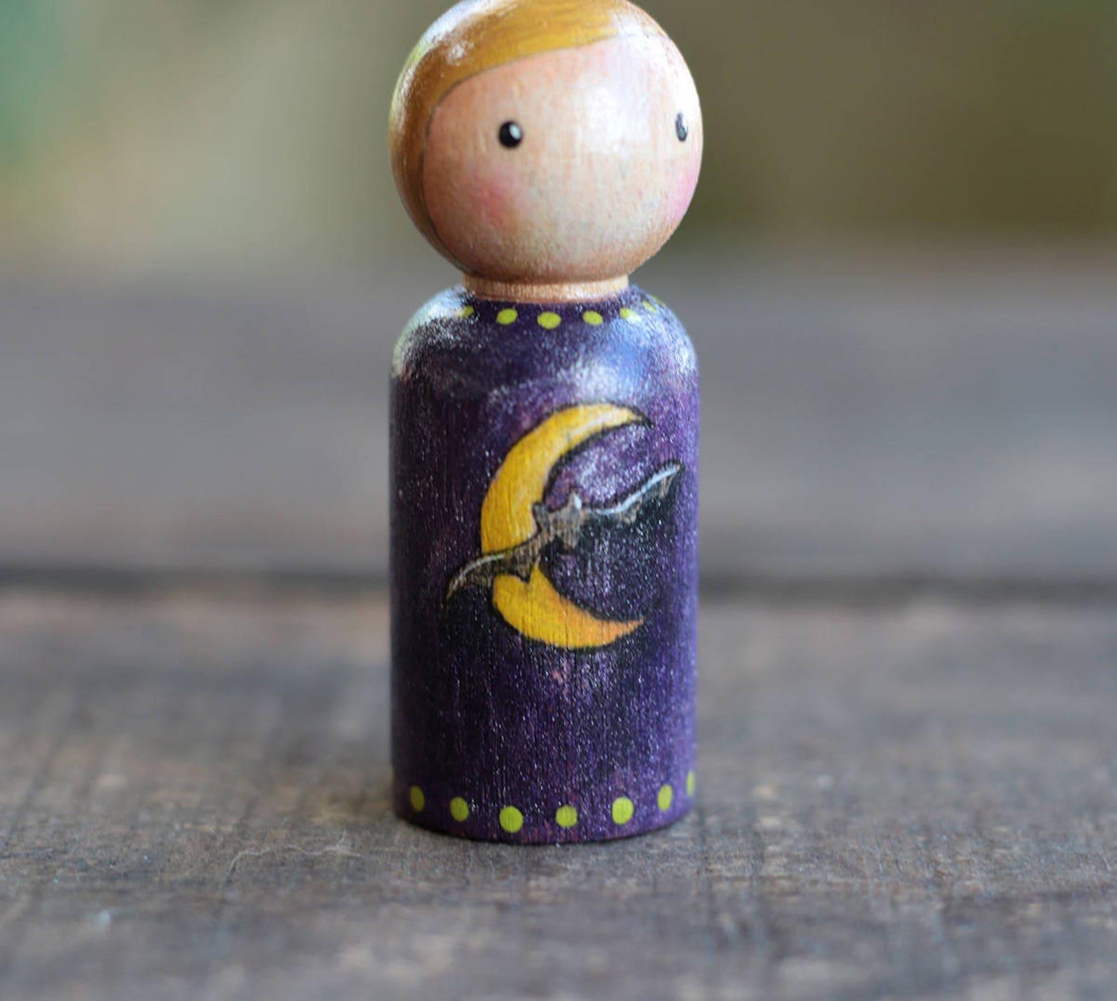 Halloween Peg Doll Purple Moon and Bat Peg Doll Halloween - Etsy