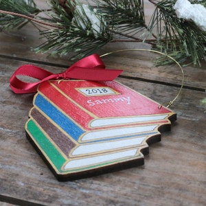 Personalized Stack of Books Ornament | Custom Ornament for Teacher ...