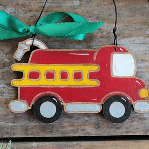 Personalized Fire Truck Ornament, Fire Fighter Ornament, Hand Painted ...