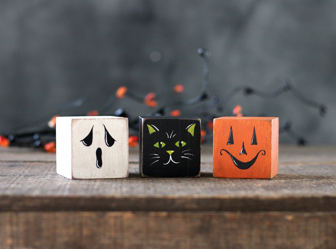 Halloween Shelf Sitter Blocks, Halloween Tiered Tray Decor, Ghost Jack ...