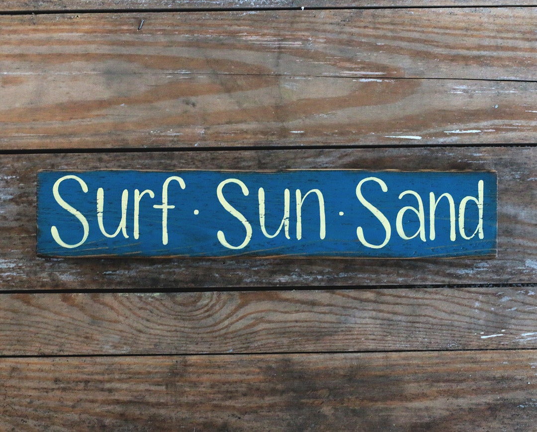 Surf Sun Sand Sign, Coastal Decor, Beach House Sign, Custom Hand ...