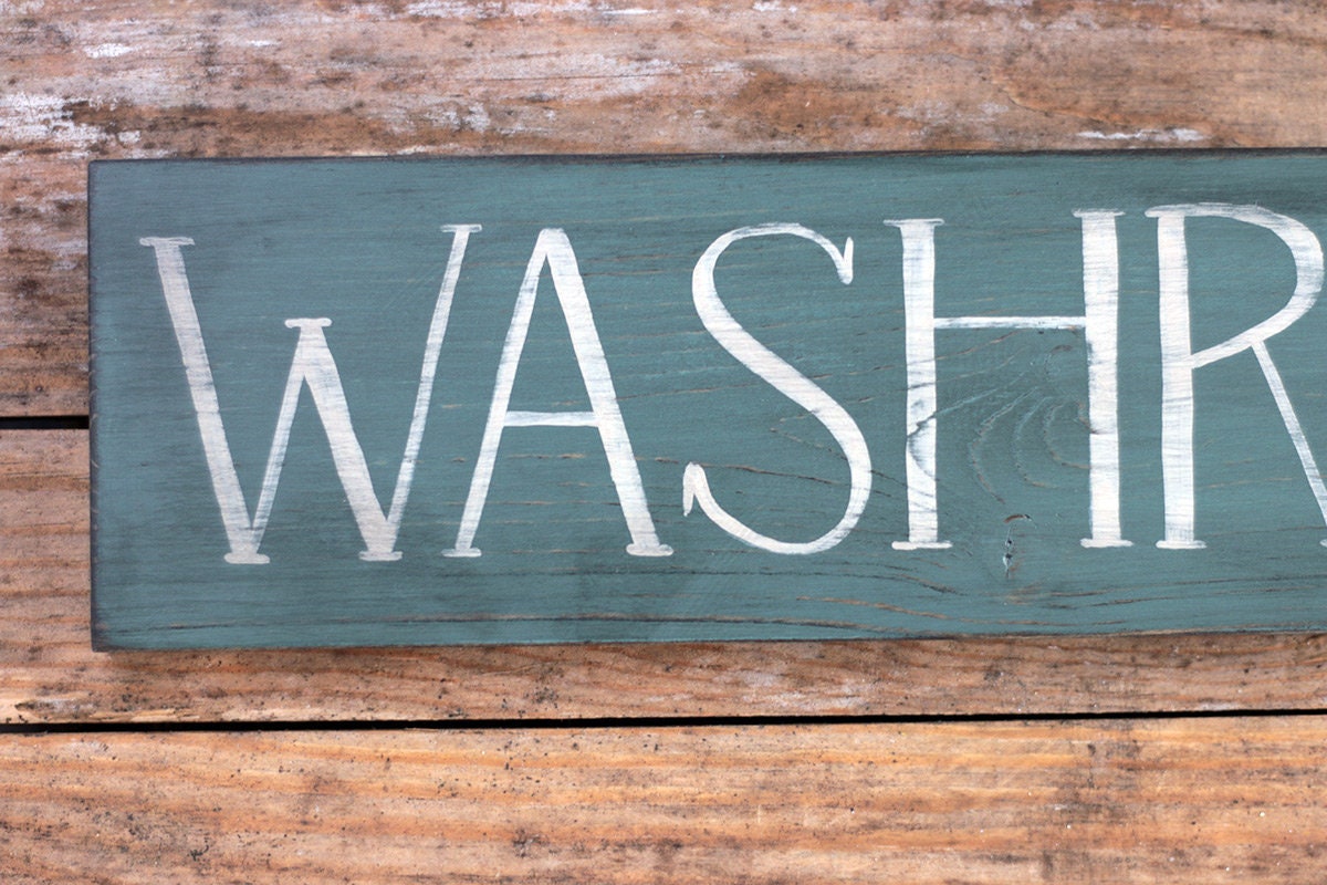 Primitive Bathroom Sign Washroom Wood Sign Hand Painted | Etsy