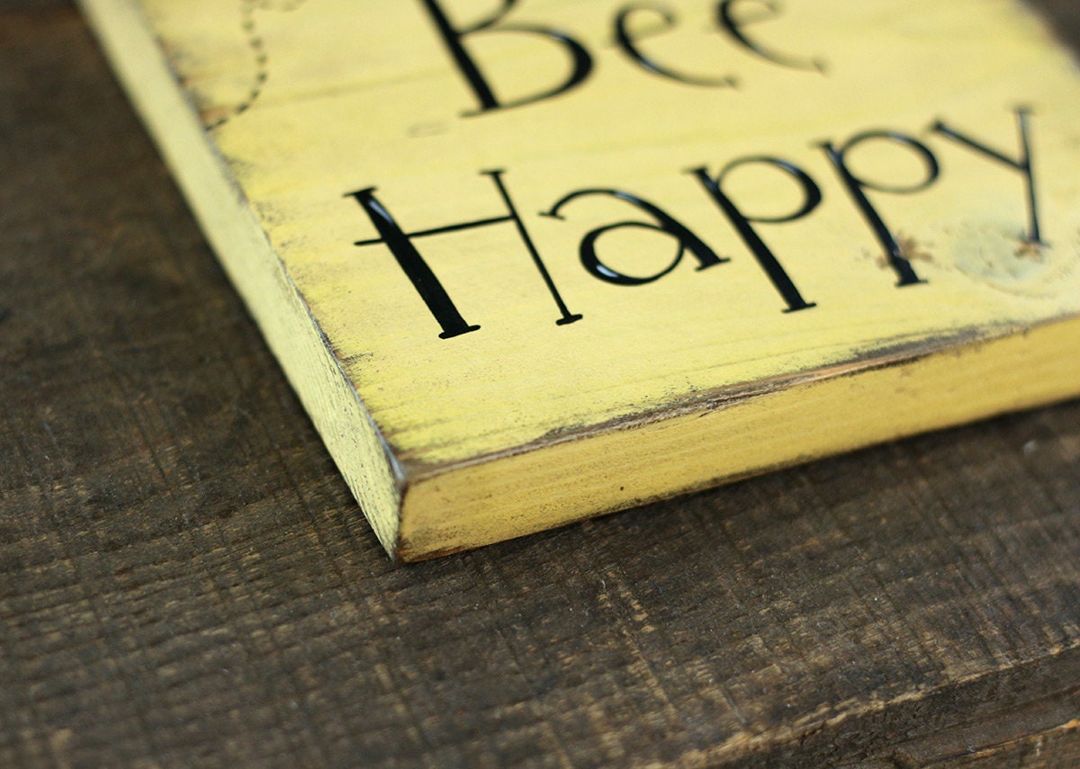 Be Happy Small Wood Sign with Bee Primitive Wood Sign for | Etsy