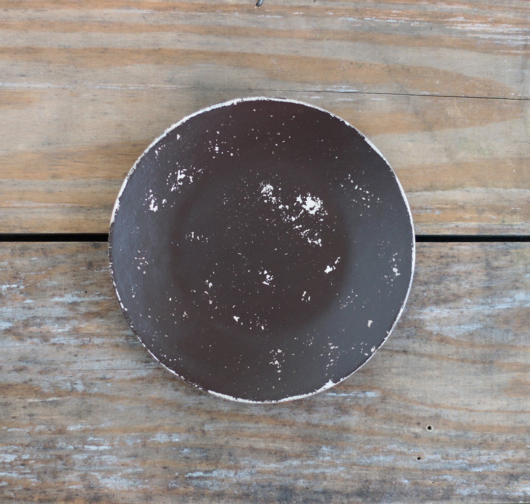 Brown Candle Plate | Primitive Wood Plate | Chippy Paint Decor - Etsy