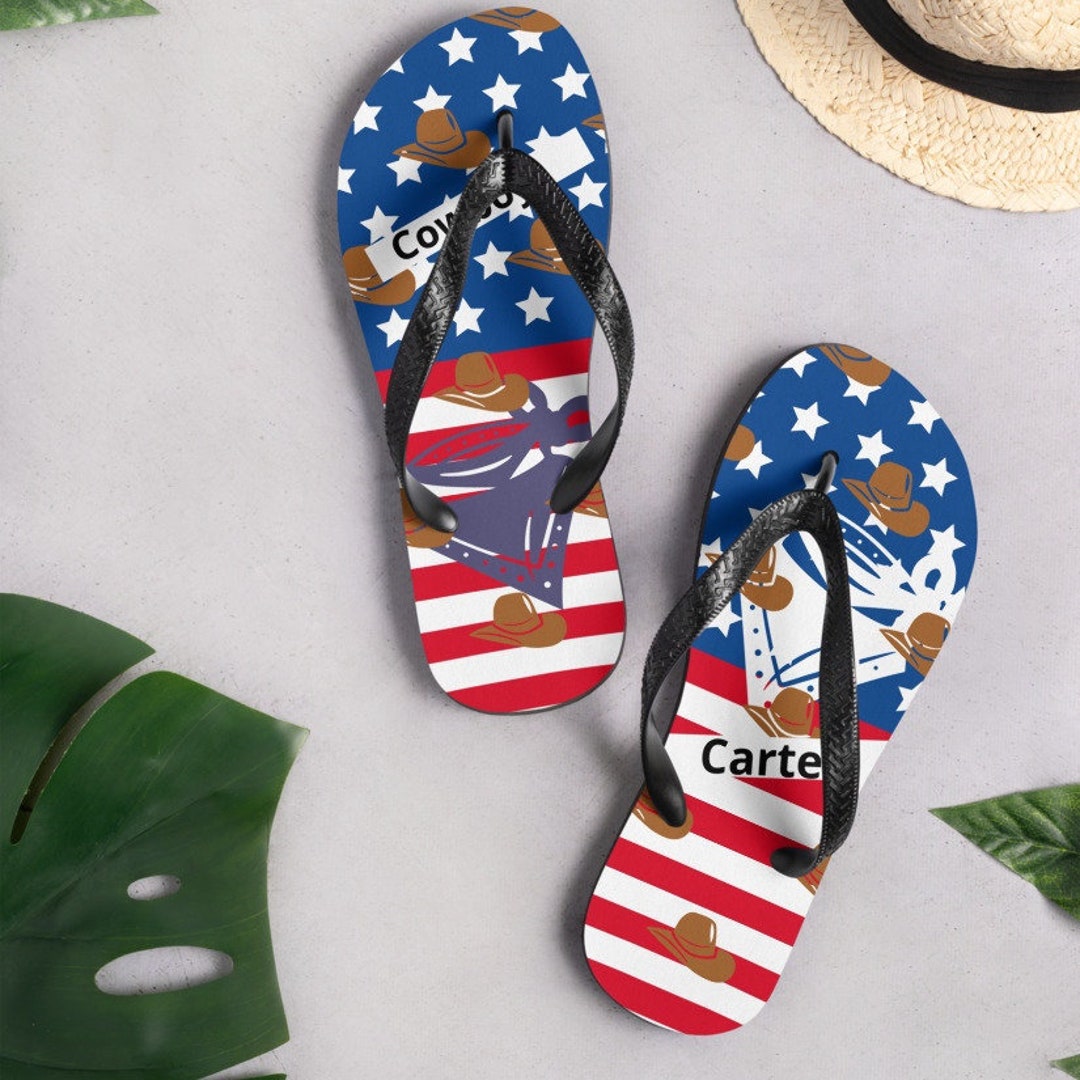 Western COWBOY Custom Flip-flops Thongs Sandals Personalize Name Carter ...