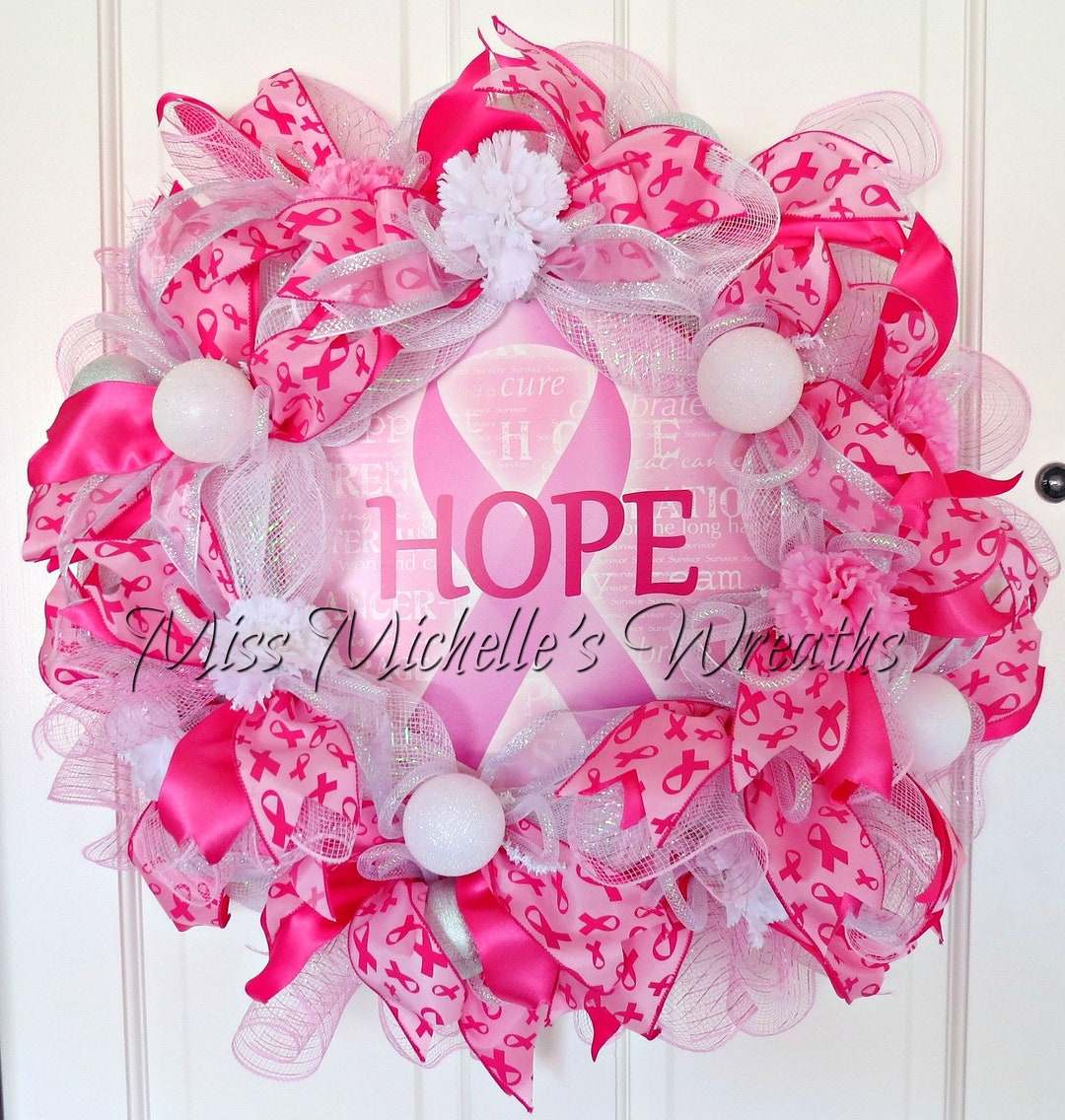 Breast Cancer Wreath Hope Sign, Cancer Hope Sign Wreath, Breast Cancer ...