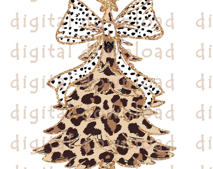 New! Christmas Leopard Gold Glitter Tree Dalmation Bow Clip Art Digital ...