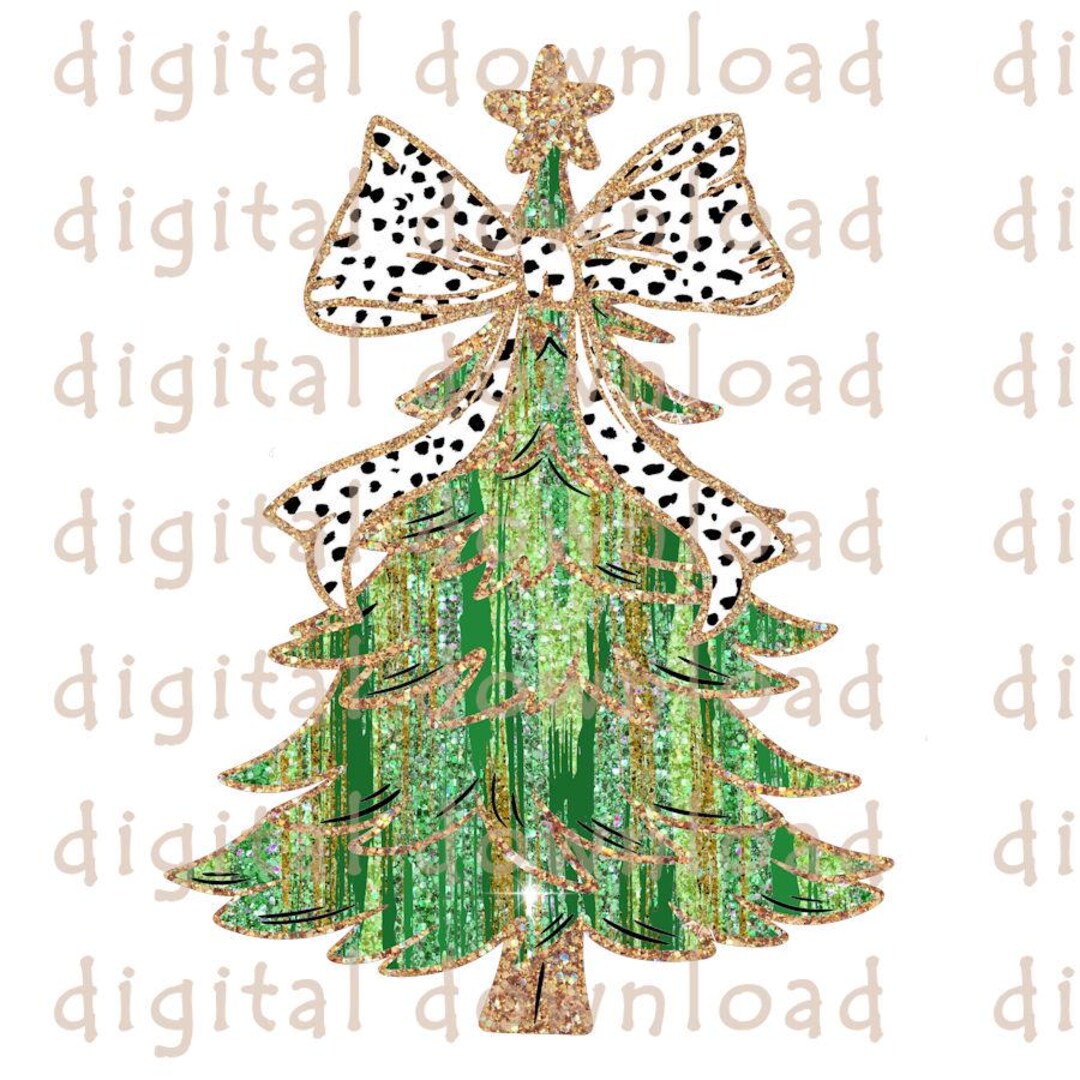 New Christmas Tree Dalmation Bow Green Gold Brush Strokes Clip Art ...