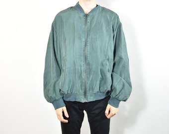 M/l 80s 90s Green Silk Jacket Quilted Zip up Bomber Jacket - Etsy