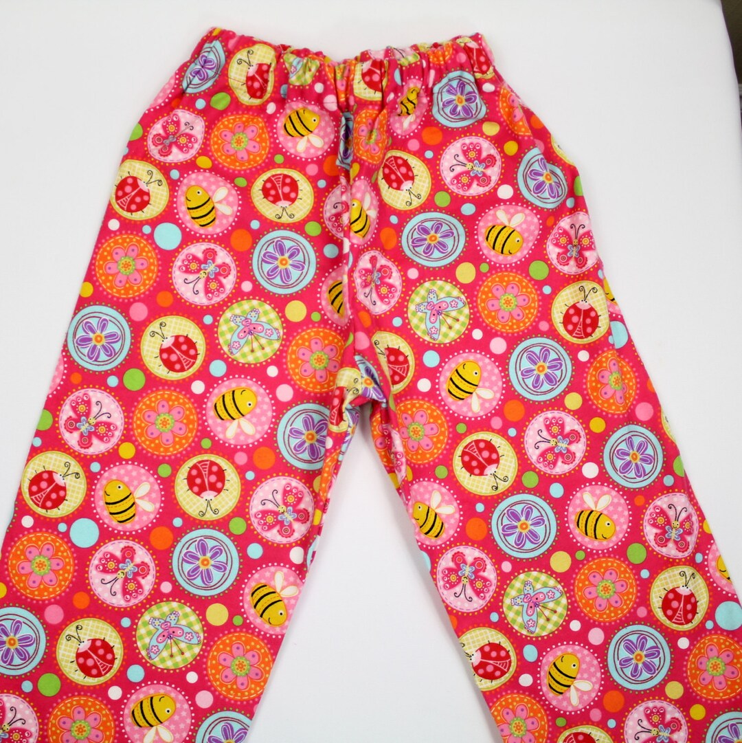 Girls Cotton Flannel Pants Pink Flowers, Ladybugs, Butterflies Sizes 4 ...