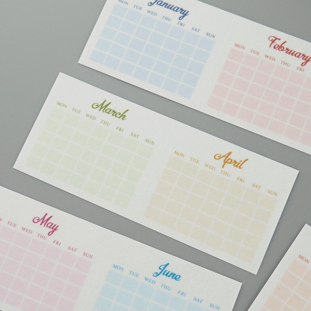 Japanese Mini Undated Monthly Die Cut Colorful Calendar ( Monday Start ...