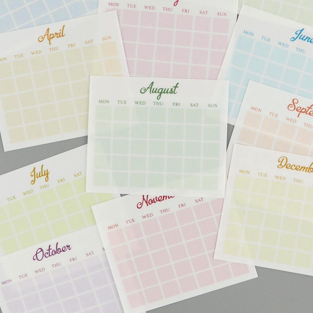 Japanese Undated Monthly Die Cut Colorful Calendar ( Monday Start ...