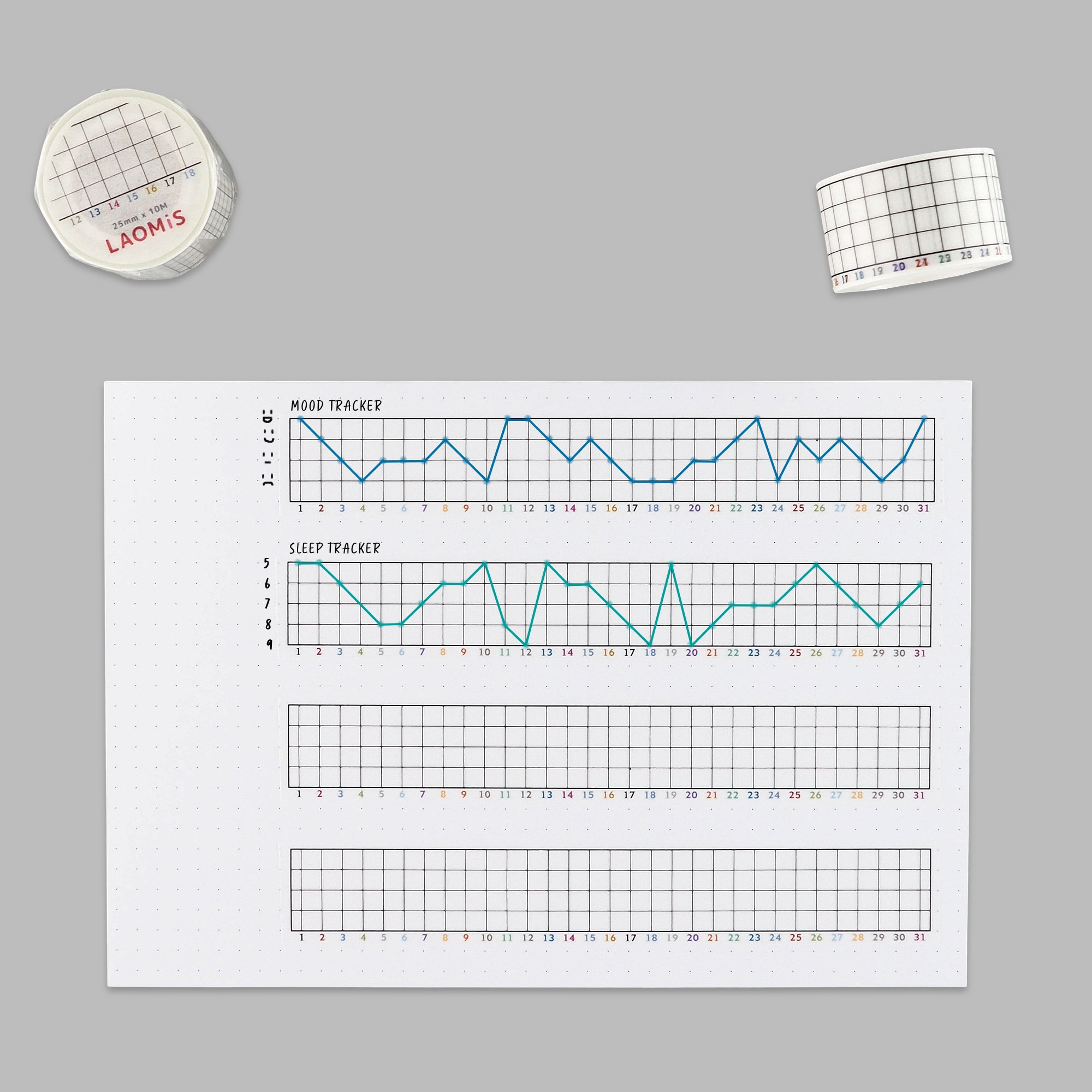 LAOMIS Japanese Colorful Monthly Chart Tracker Writable Washi Tape ...