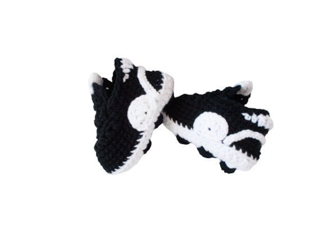 Crochet Baby Soccer Shoes, Baby's First Cleats, Black White Baby Sports ...