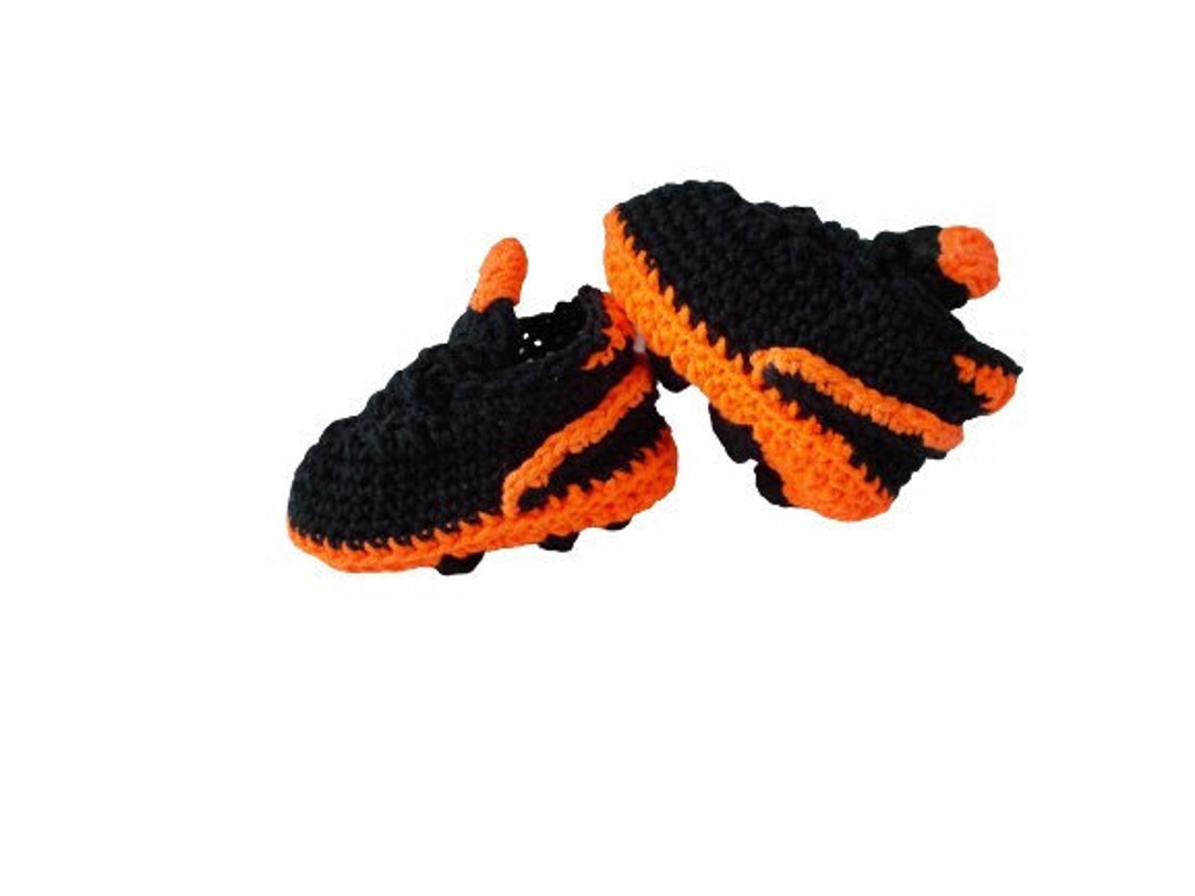 Crochet Baby Soccer Shoes: Black & Orange First Cleats - Etsy