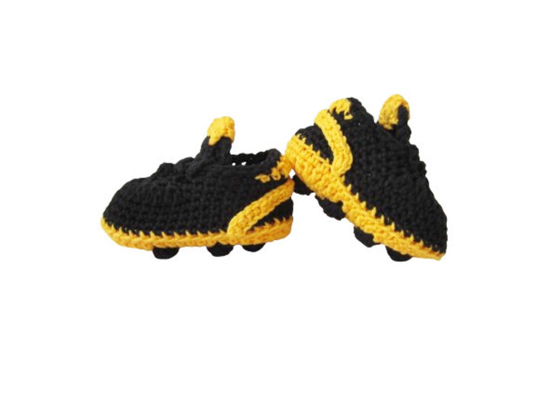 Crochet Baby Black Soccer Shoes, Baby's First Cleats, Baby Sports ...