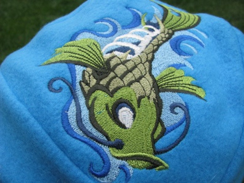 Zombie Skeleton Koi Fish on Blue and Black Fleece Ear Flap Hat - Etsy