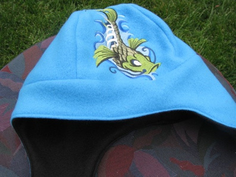 Zombie Skeleton Koi Fish on Blue and Black Fleece Ear Flap Hat - Etsy