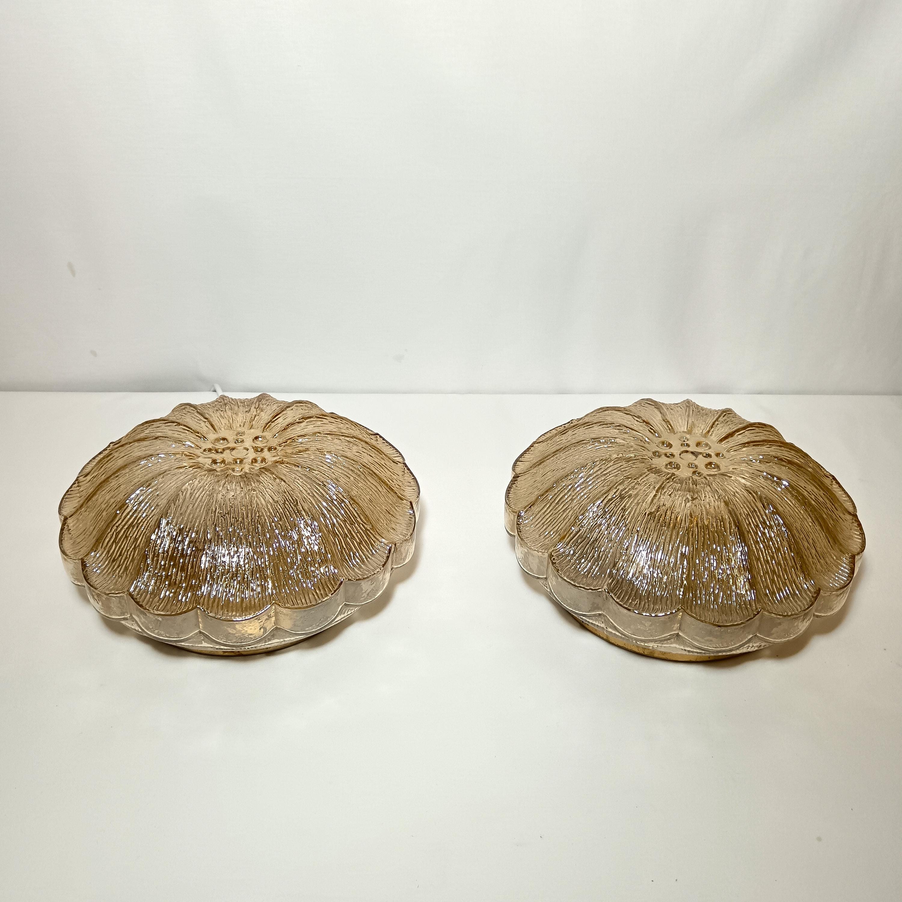 Vintage Amber Glass Ceiling Lights, Mid Century Modern Sconces, Set of ...