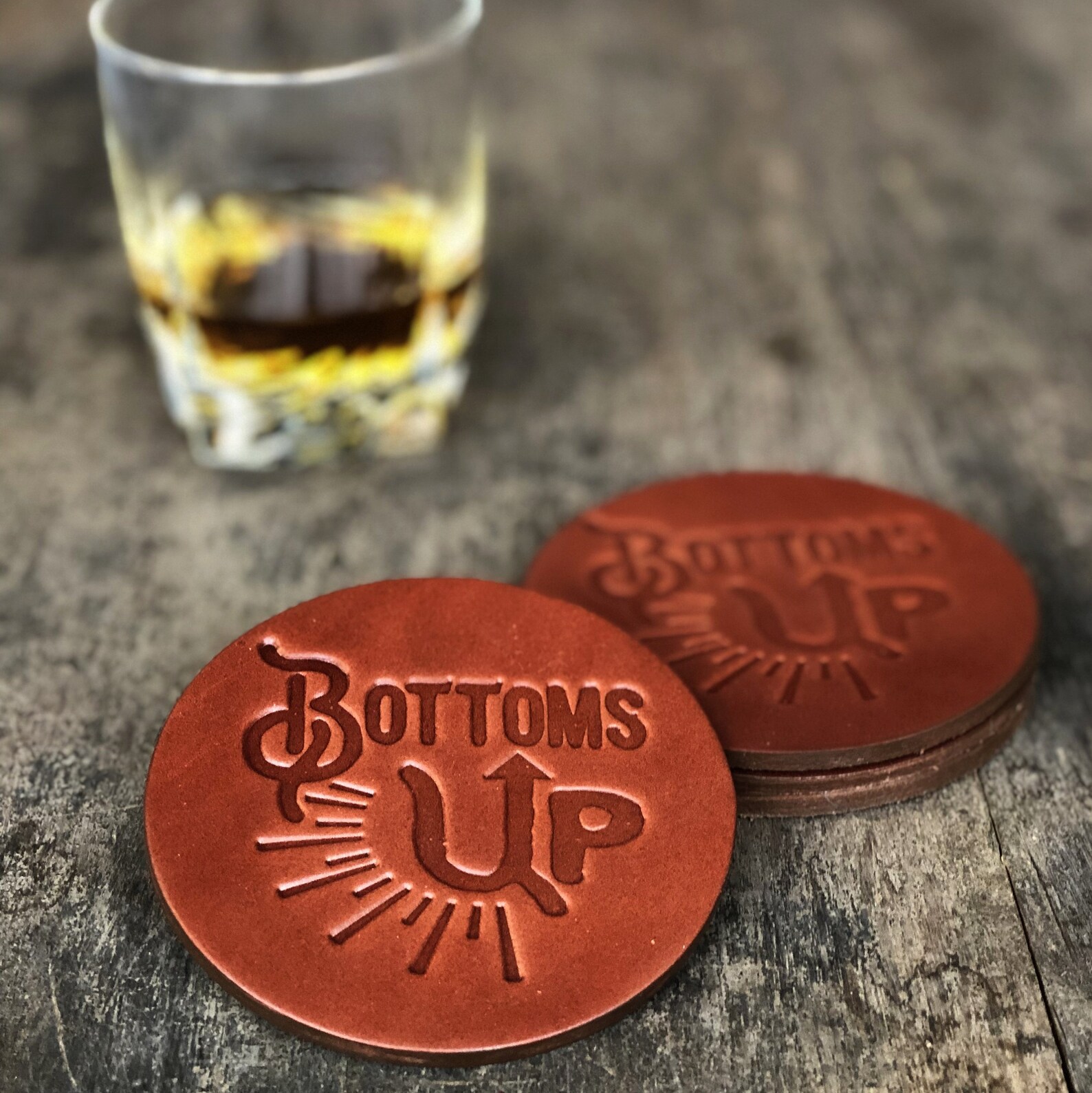 Leather Coasters set of 4 Bottoms up Funny Coasters | Etsy
