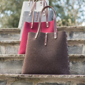 Red Wool Felt Tote Bag: Leather Handles, Riveted Shopper - Etsy