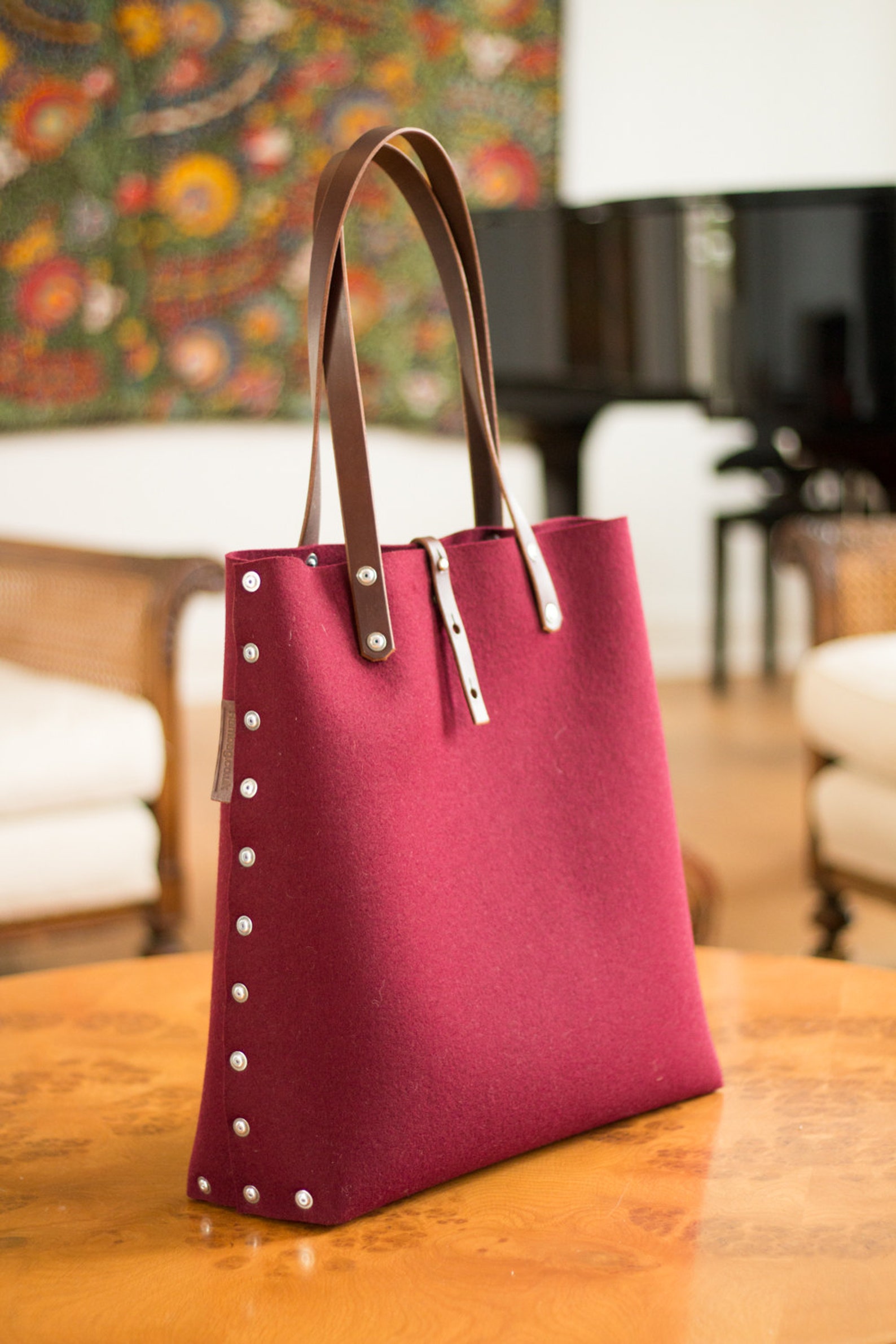 Felt Tote Bag Red Shopper Bag Market Bag Tote Shopper | Etsy