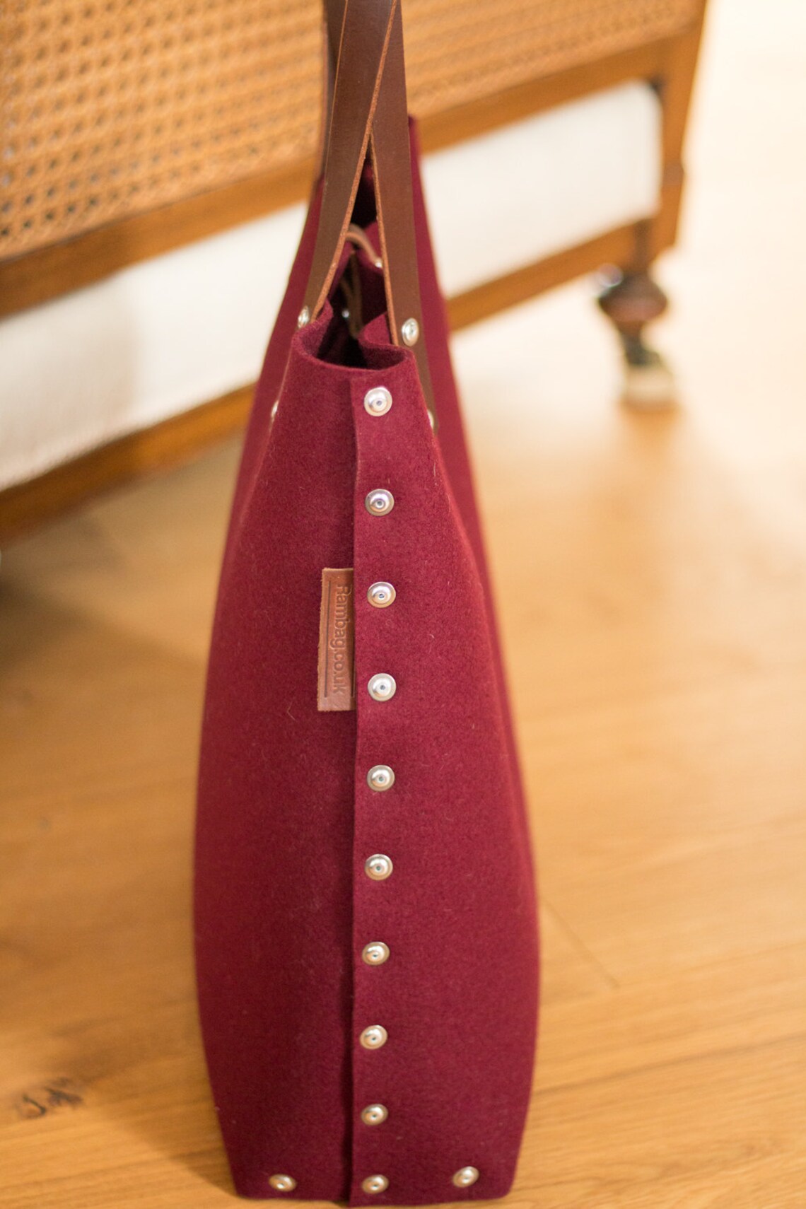 Red Wool Felt Tote Bag: Leather Handles, Riveted Shopper - Etsy