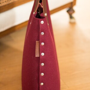 Red Wool Felt Tote Bag: Leather Handles, Riveted Shopper - Etsy