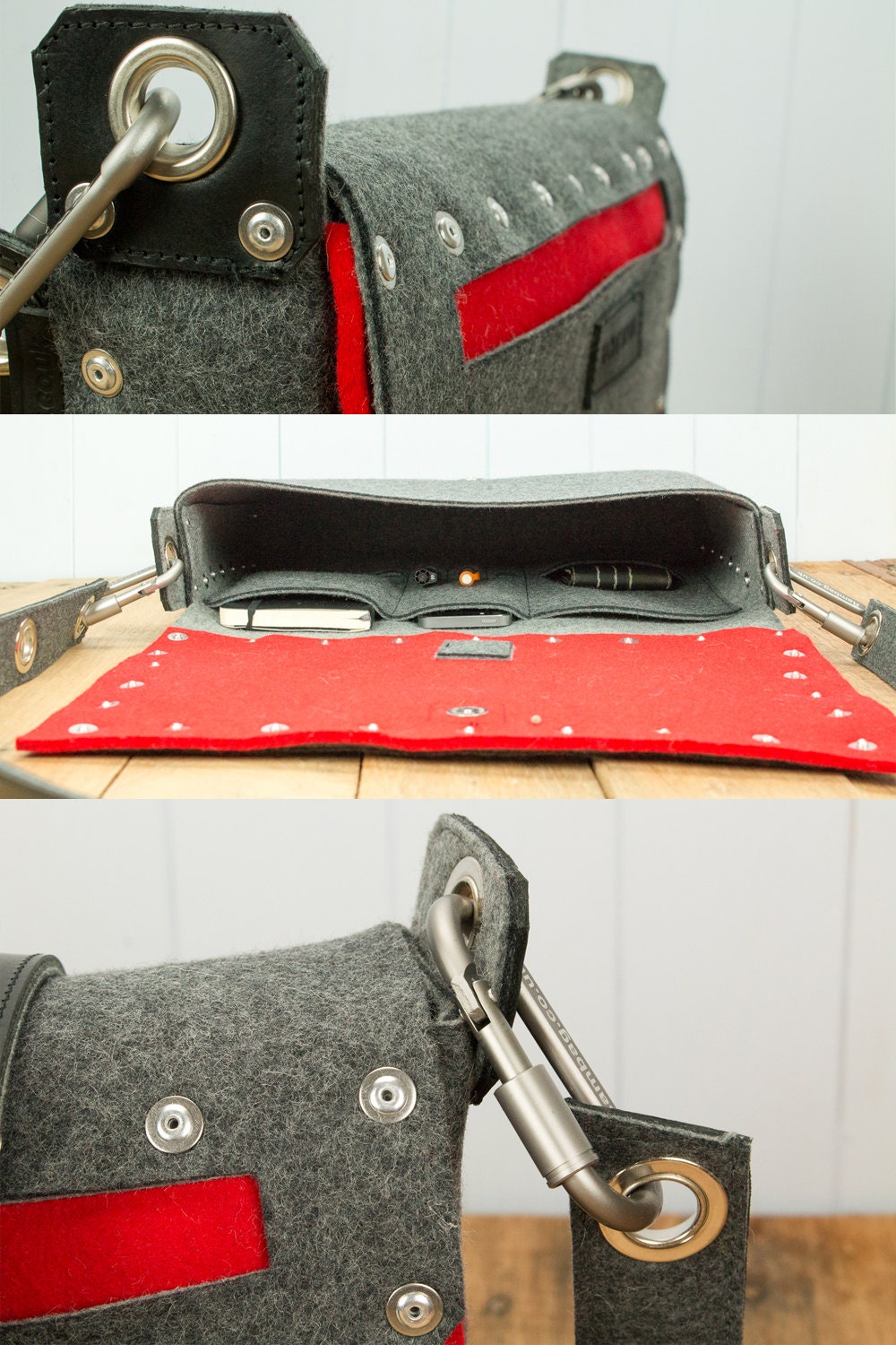 Felt Satchel Bag With Rivet Pocket and Leather Strap. Felt | Etsy