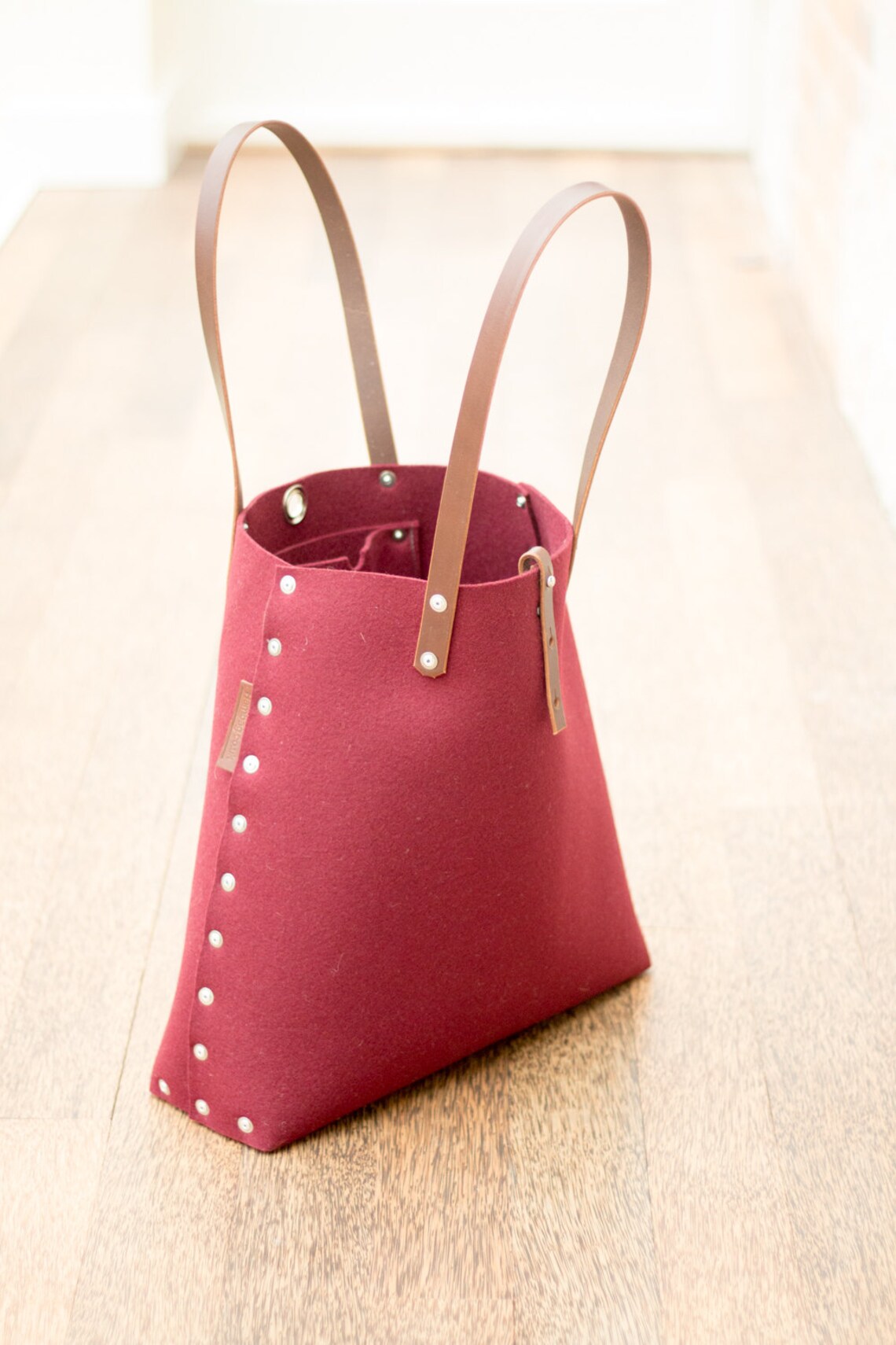 Red Wool Felt Tote Bag: Leather Handles, Riveted Shopper - Etsy